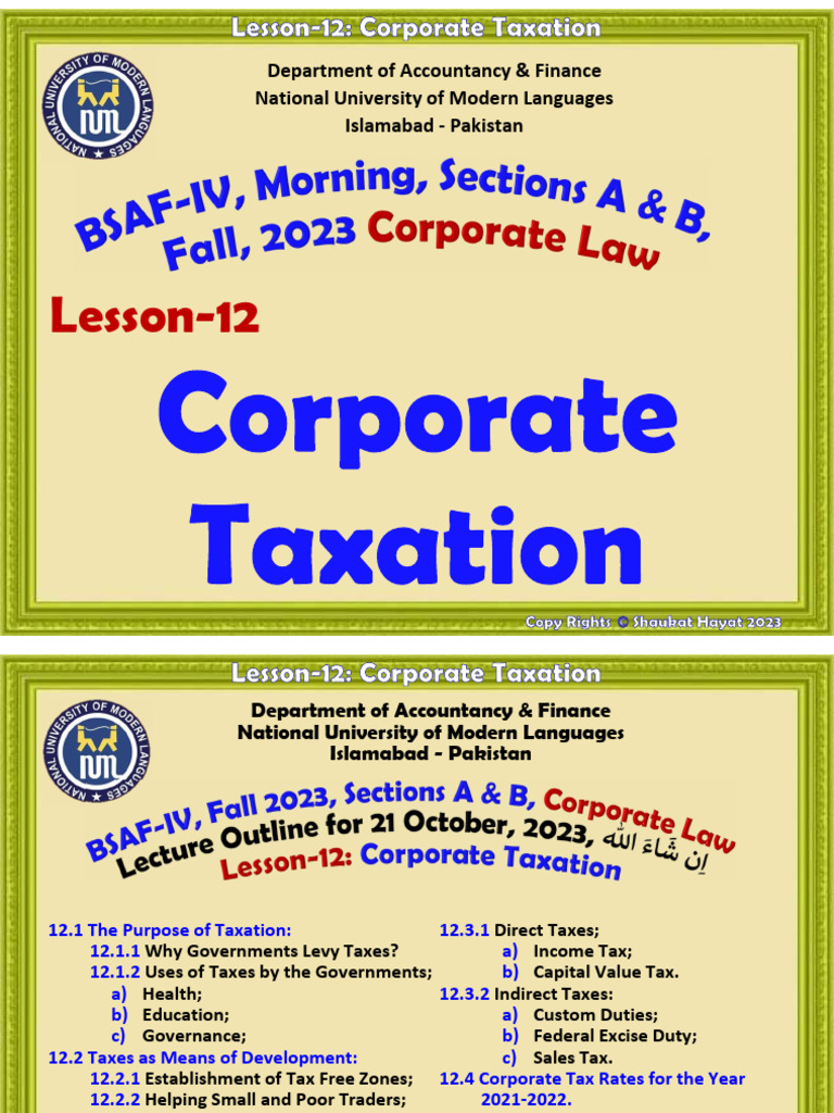 Lesson-12 Corporate Taxation | PDF | Taxes | Direct Tax