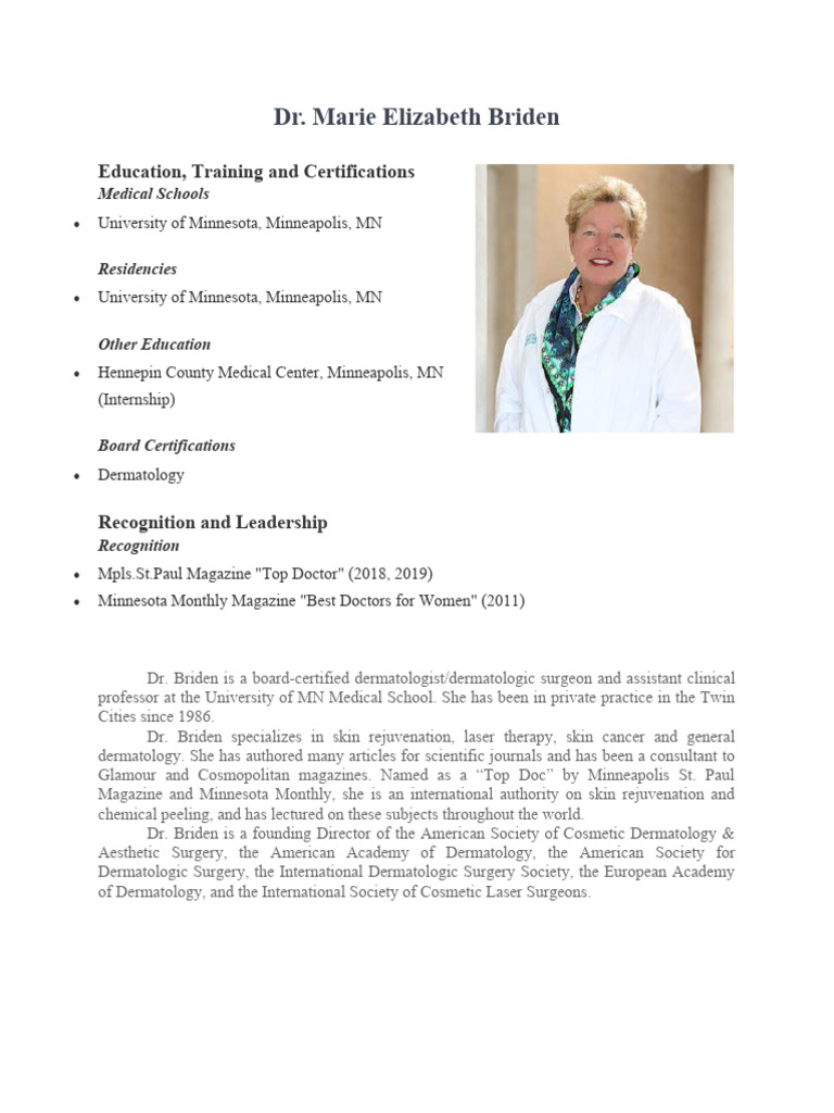 Dr. Marie Briden: Dermatology Expert | PDF