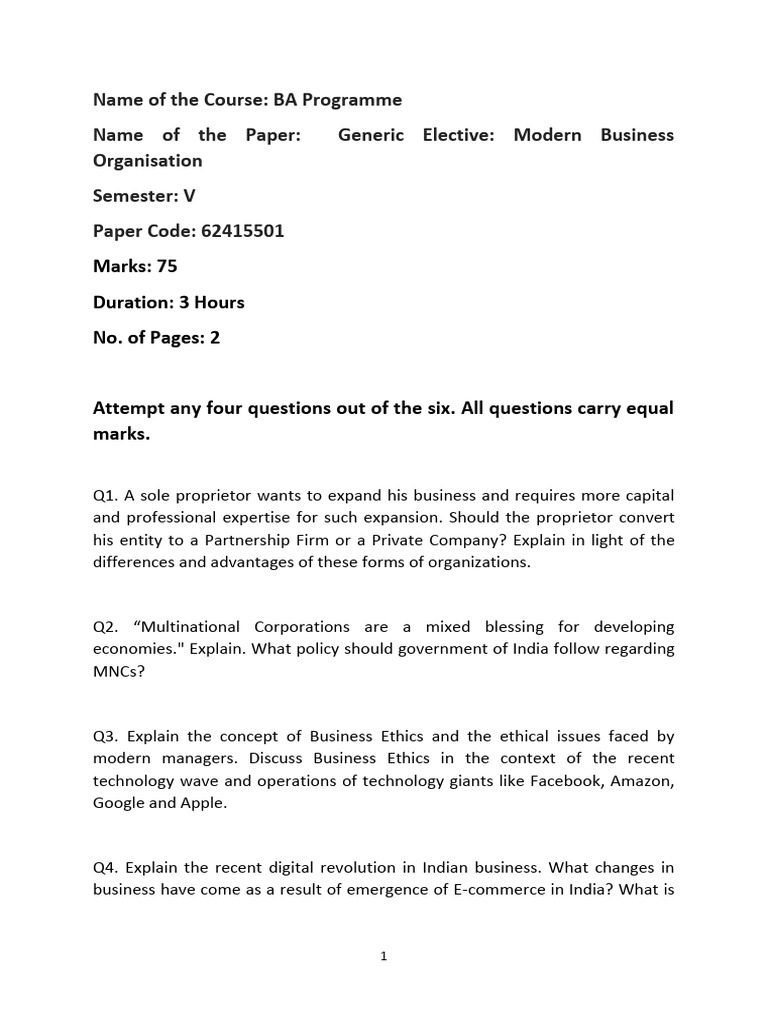 Sem5 Dec 2020 BA Prog GE Question Paper | PDF