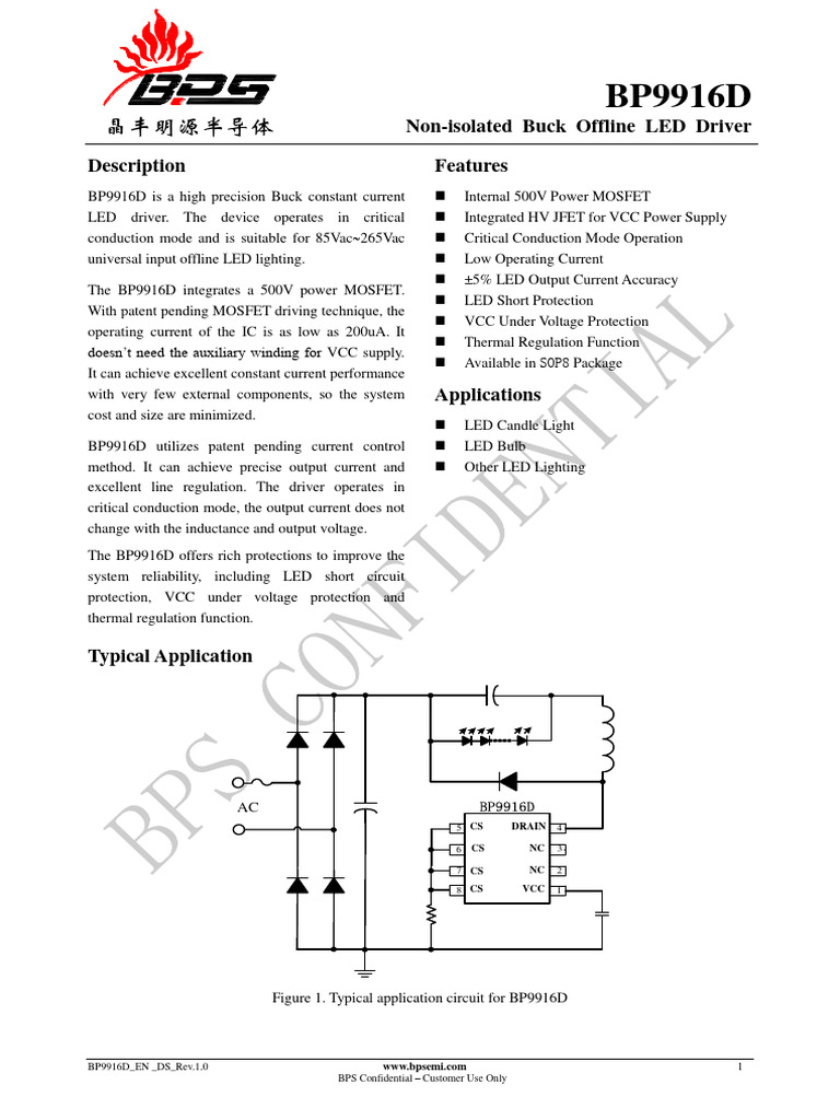 BP9916D BPS | PDF | Mosfet | Inductor