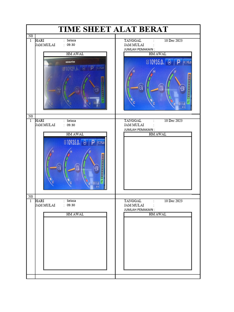 Time Sheet Alat Berat | PDF