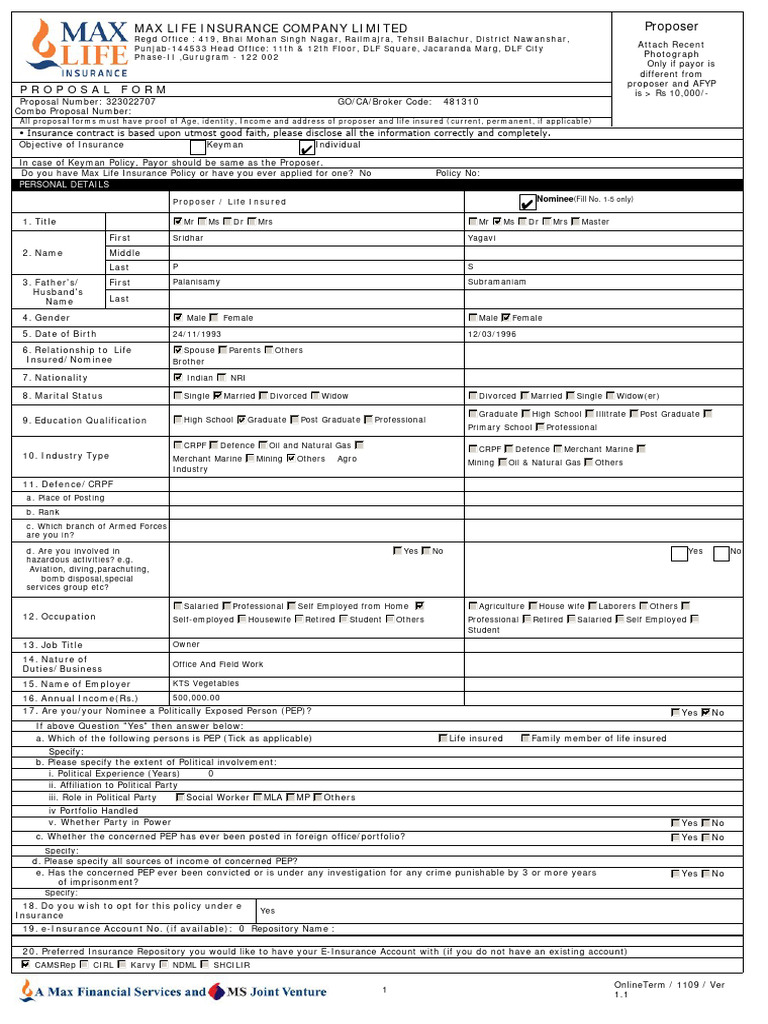 Proposal Form - 190411025505 | PDF | Insurance | Underwriting