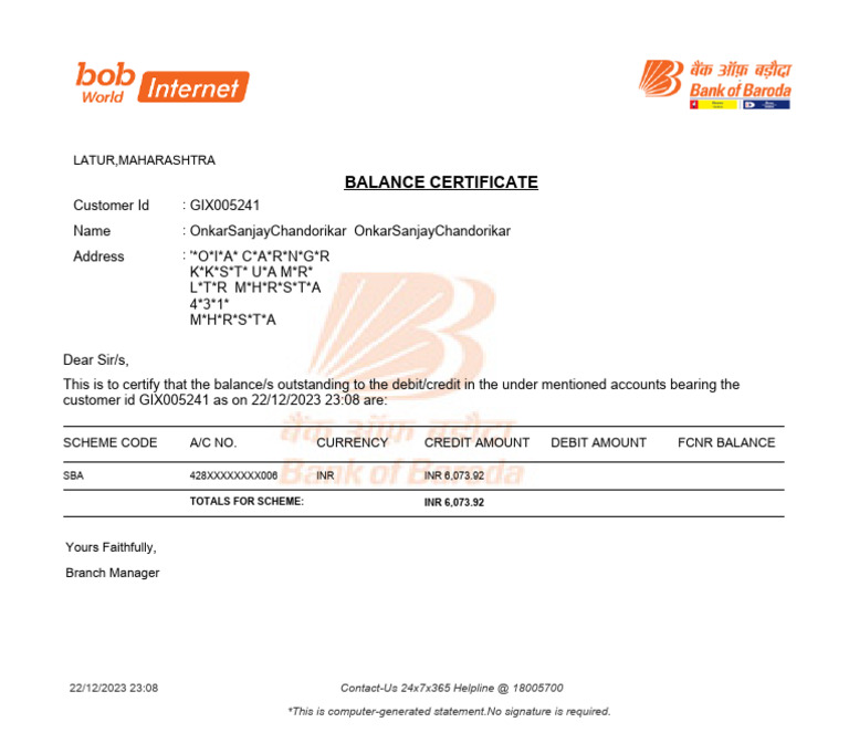 Balance Certificate Latur Maharashtra Pdf