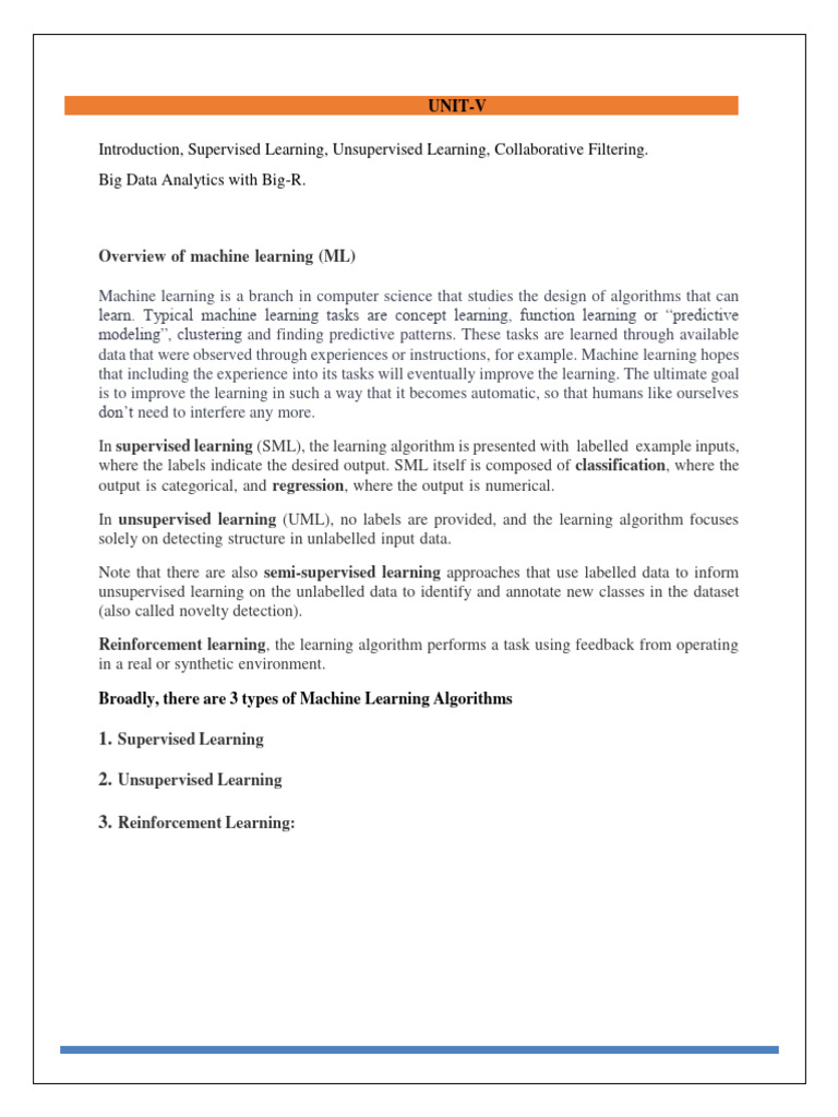 Unit V - Big Data Programming | PDF | Cluster Analysis | Machine Learning