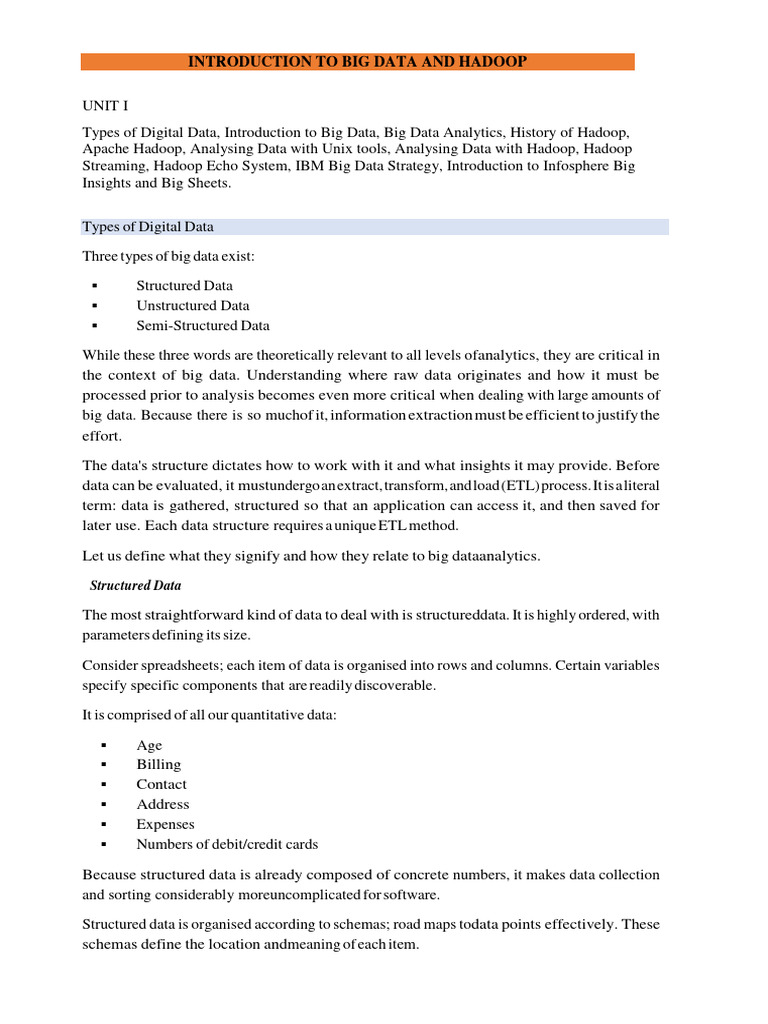 Unit I Big Data Programming Pdf Apache Hadoop Analytics 7496