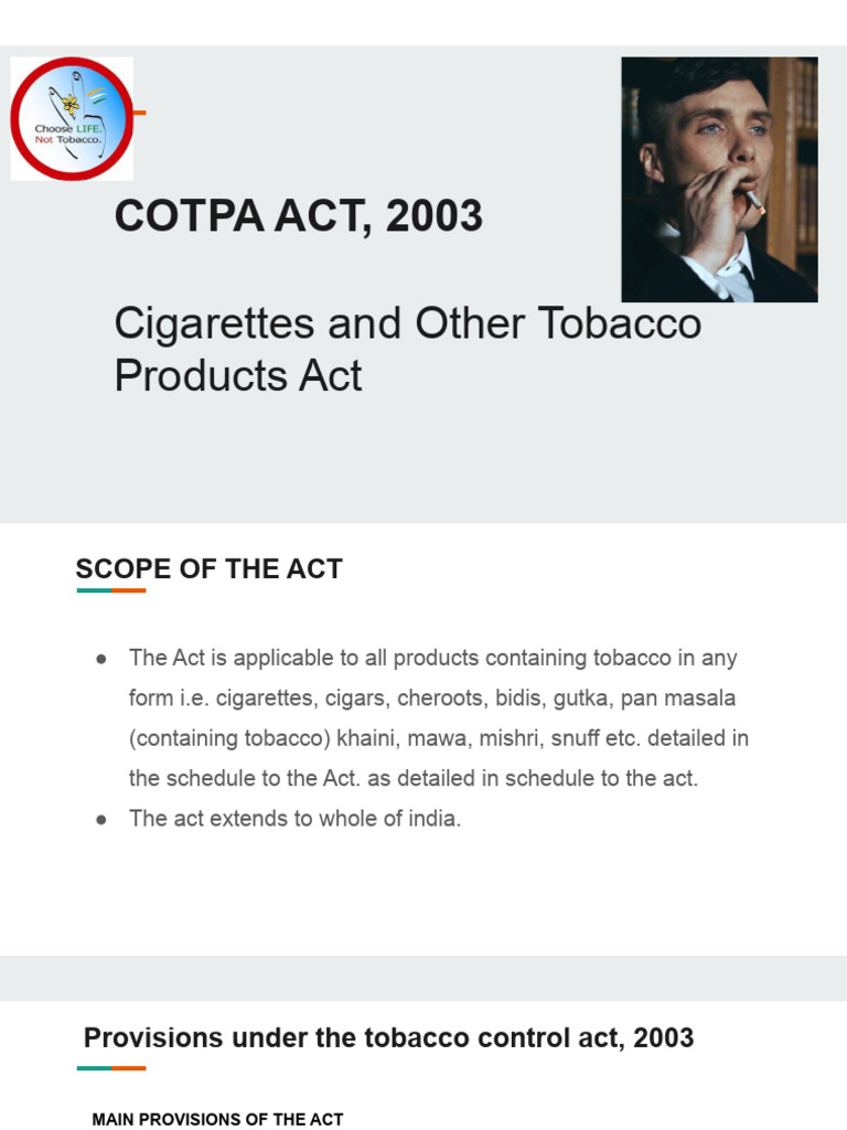 2023 Updated COTPA ACT 2003 | PDF | Tobacco Smoking | Addiction