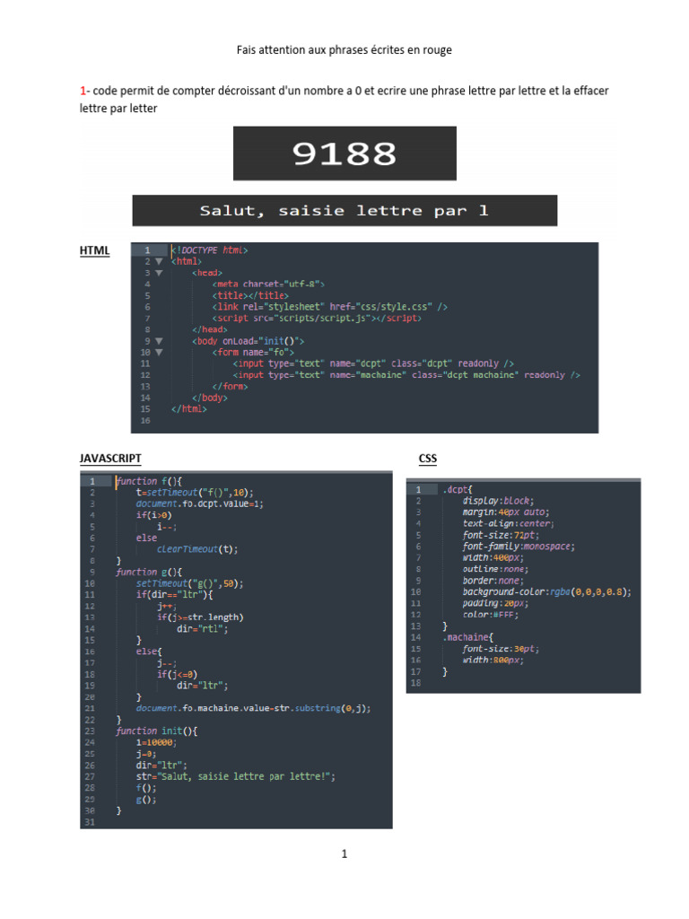 Exemples de codes HTML et JavaScript | PDF