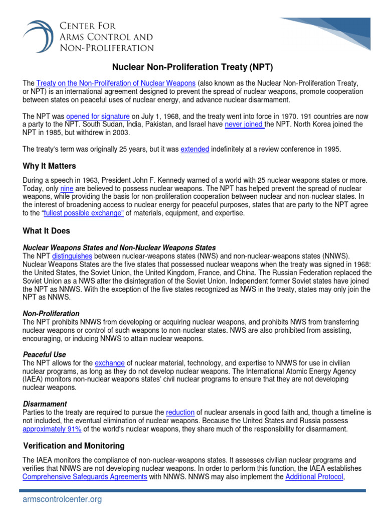 Nuclear Non-Proliferation Treaty (NPT) : Why It Matters | Download Free ...