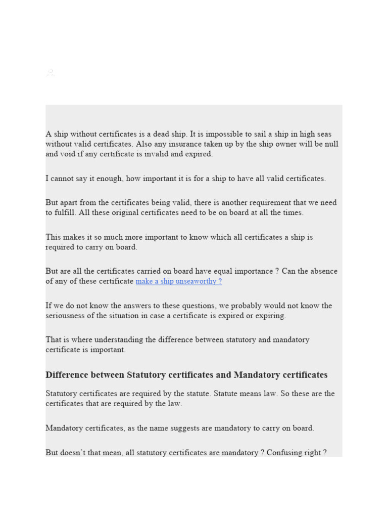 Statutory and Mandatory Certificates | PDF | Shipping