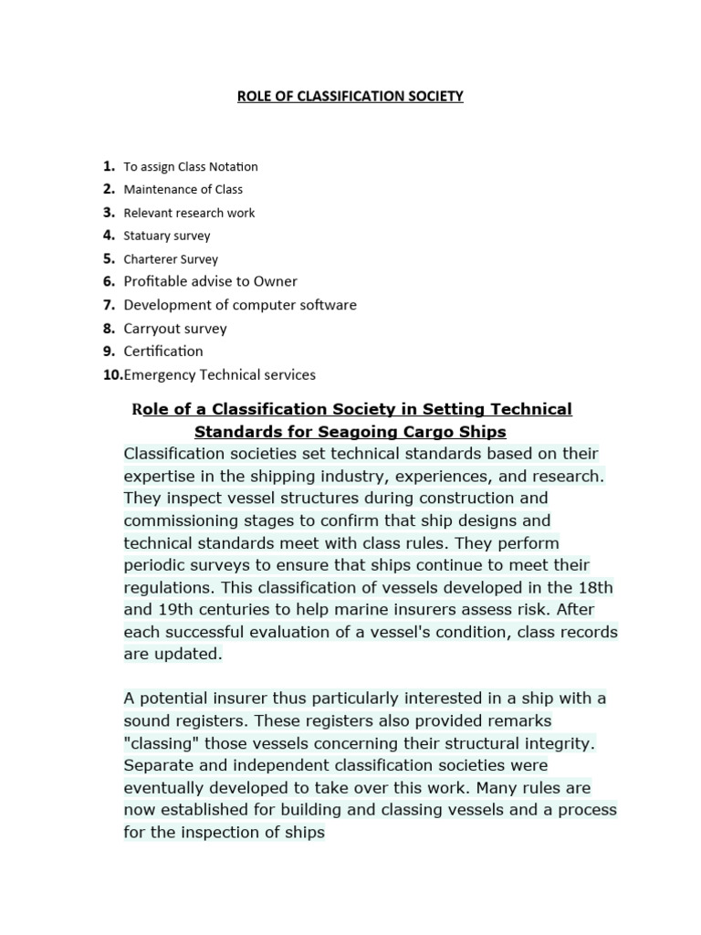 Q 3 Role of Classification Society | PDF | Shipping | Water Transport