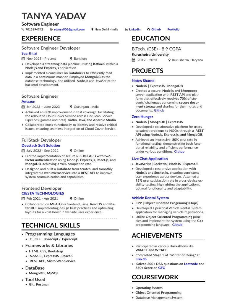 Tanya CV | PDF | Java Script | Information Technology