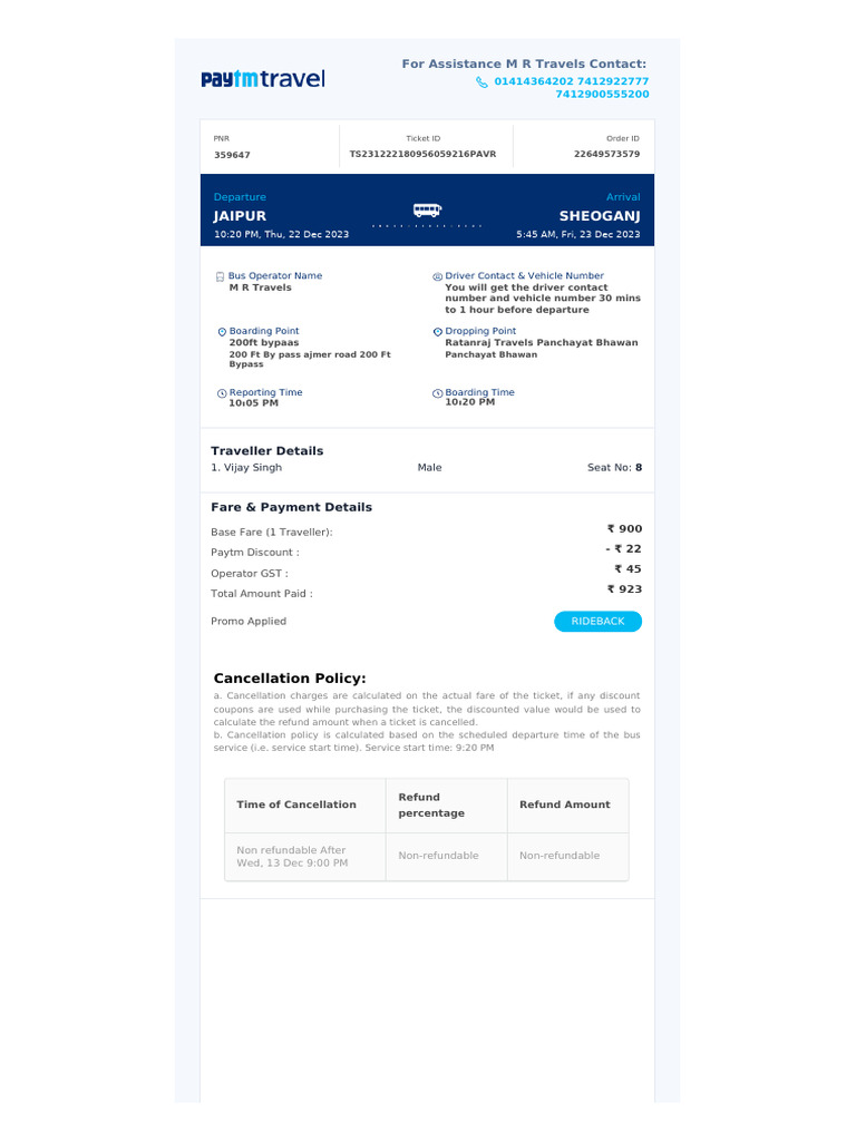 Paytm Bus Eticket | PDF | Baggage | Ticket (Admission)