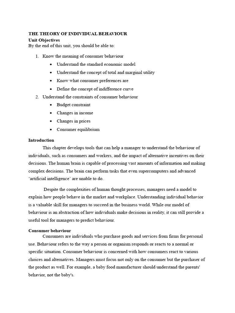 The Theory of Individual Behaviour | PDF | Utility | Behavior