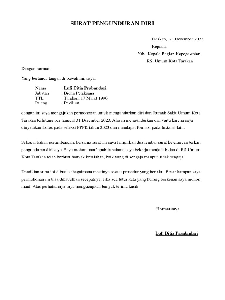 Surat Pengunduran Diri Lufi Ditia | PDF Surat Pengunduran Diri Lufi Ditia | PDF