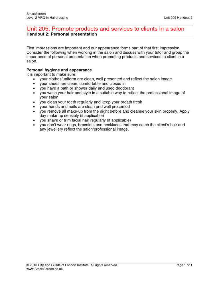 205 Handout 2 Personal Presentation | PDF