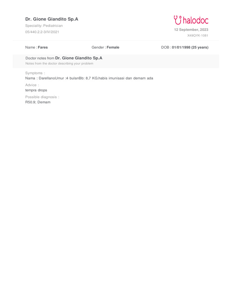 Pediatric Consultation Notes for Fares | PDF | Self-Improvement ...