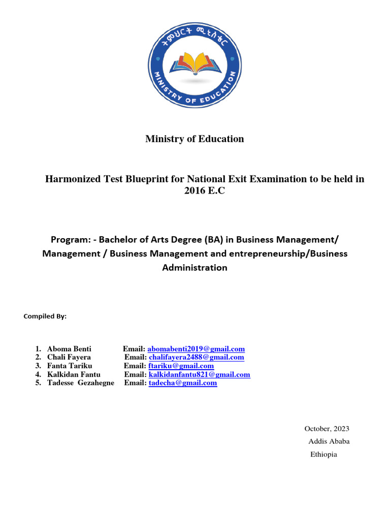 2016 Management Exit Exam Blueprint | PDF