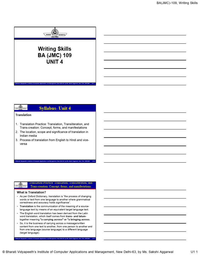 Writing Skills Unit 4 Ppt-Handout Mode | PDF | Translations ...