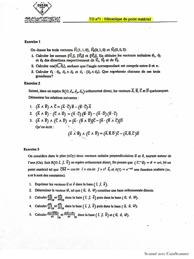 TD1 Mécanique Du Point | PDF TD1 Mécanique Du Point | PDF