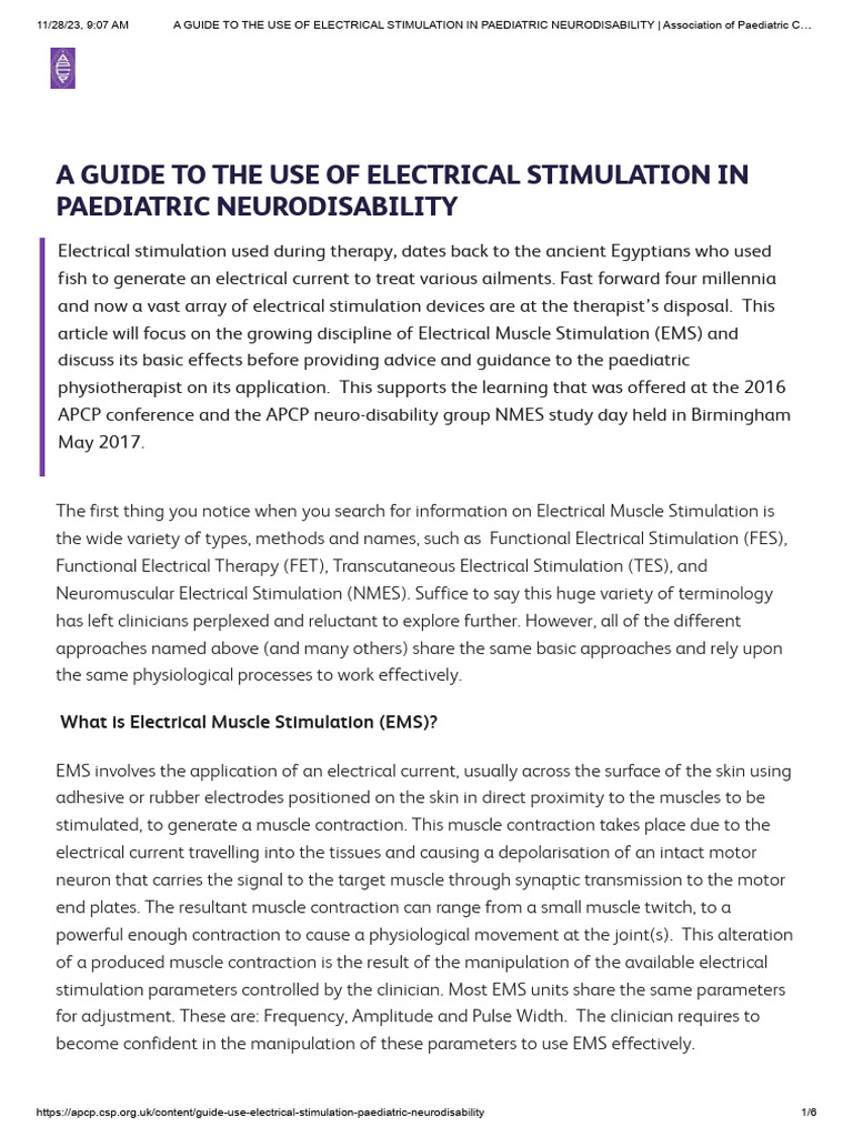 A GUIDE TO THE USE OF ELECTRICAL STIMULATION IN PAEDIATRIC ...