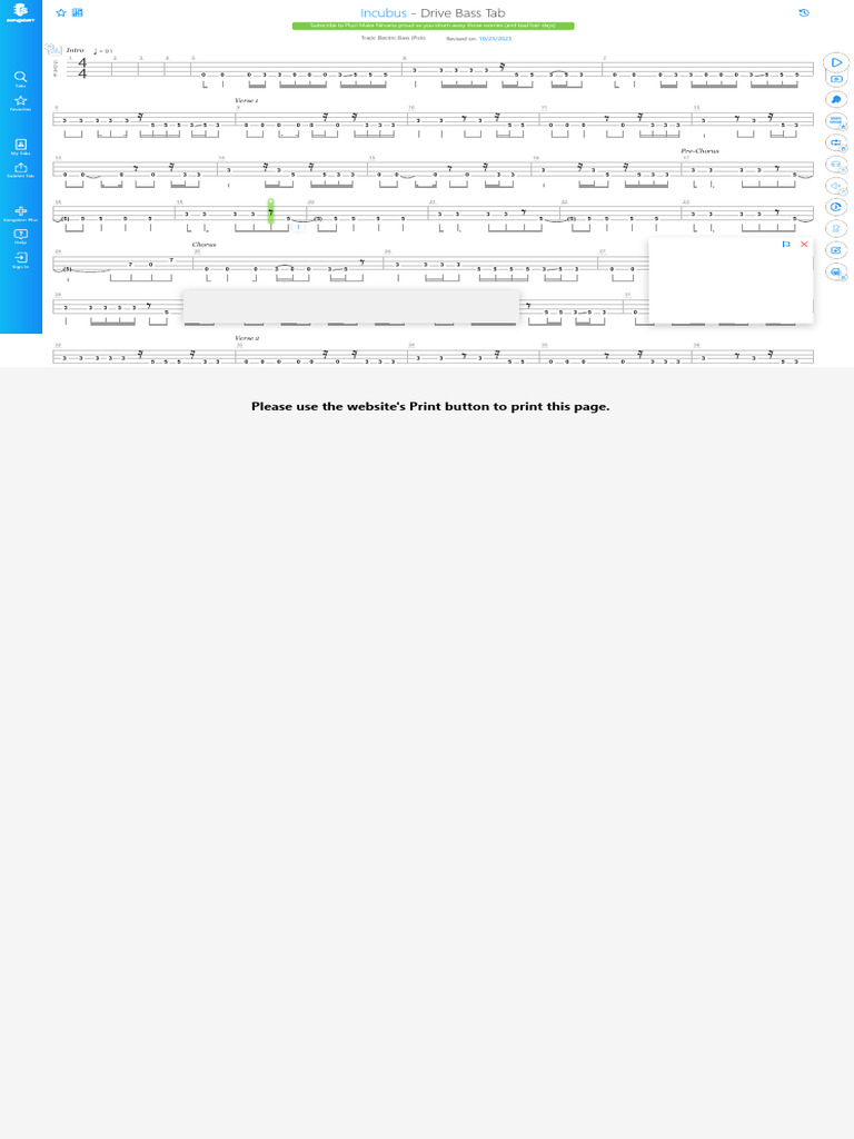 Incubus "Drive" Bass Tab Guide | PDF