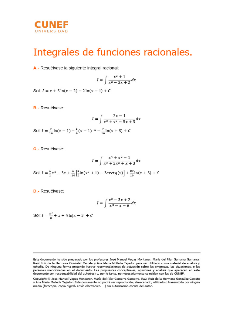 Sesion 22 Practica Integrales Racionales | PDF