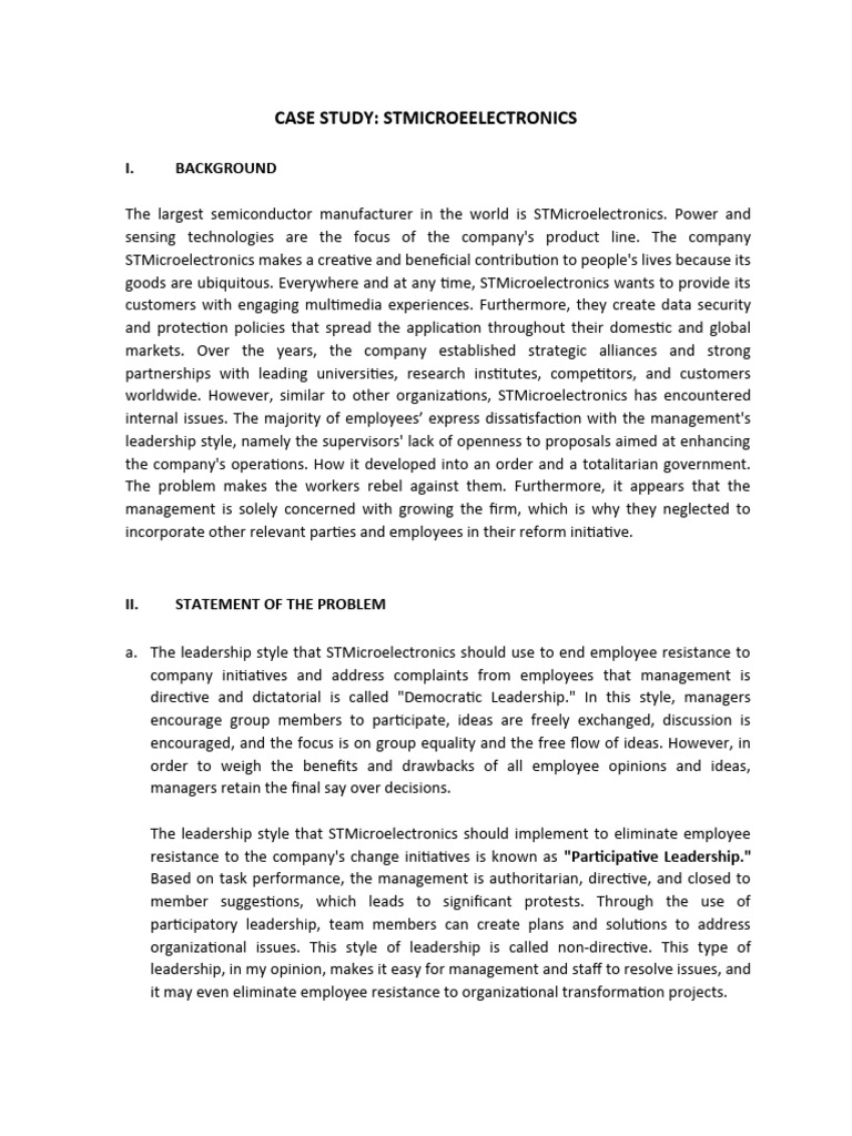 Tqm-Stmicroelectronics Case Study Jose | PDF | Leadership | Top Down And Bottom Up Design