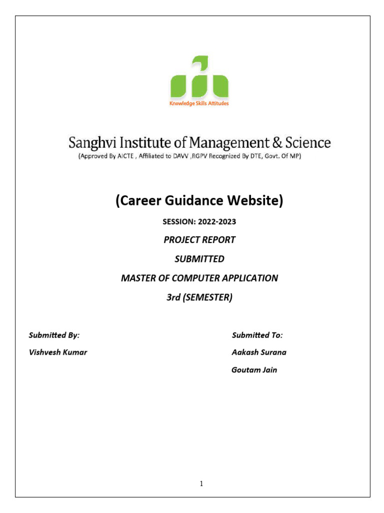 (Career Guidance Website) : Project Report Submitted Master of Computer Application 3rd ...