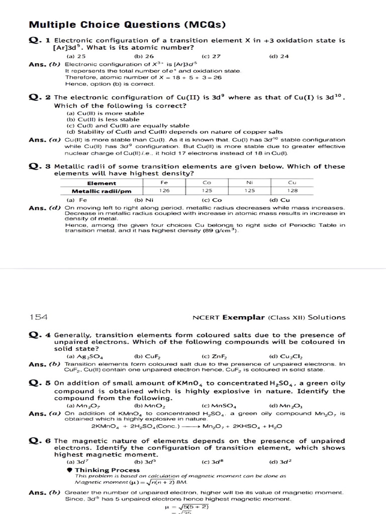 MCQs on D and F Block Elements | PDF | Transition Metals | Lanthanide