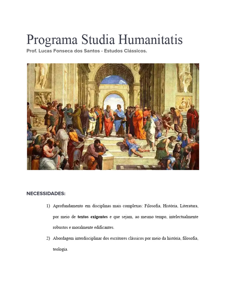Studia Humanitatis - Programa de Estudos. | PDF | Agostinho de Hipona ...