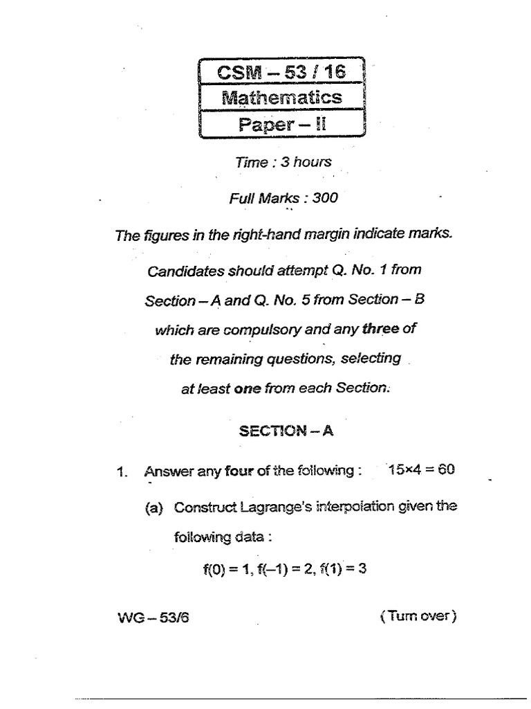 CSM 16 53 Mathematics Paper Ii | PDF