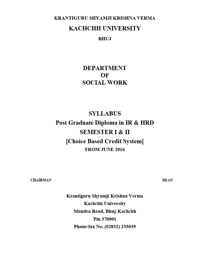 Post Graduate Diploma in IR & HRD SYllabus Kutch University | PDF ...