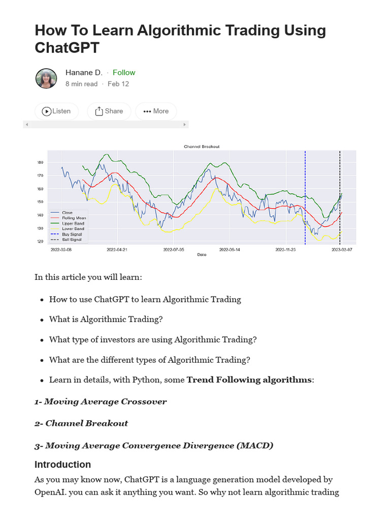 How To Learn Algorithmic Trading Using ChatGPT - by Hanane D. Medium | PDF | Algorithmic Trading ...