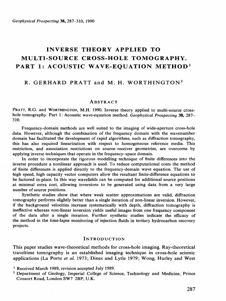 Inverse Theory Applied To Multi-Source Cross-Hole Tomography. Acoustic Wave-Equation Method ...