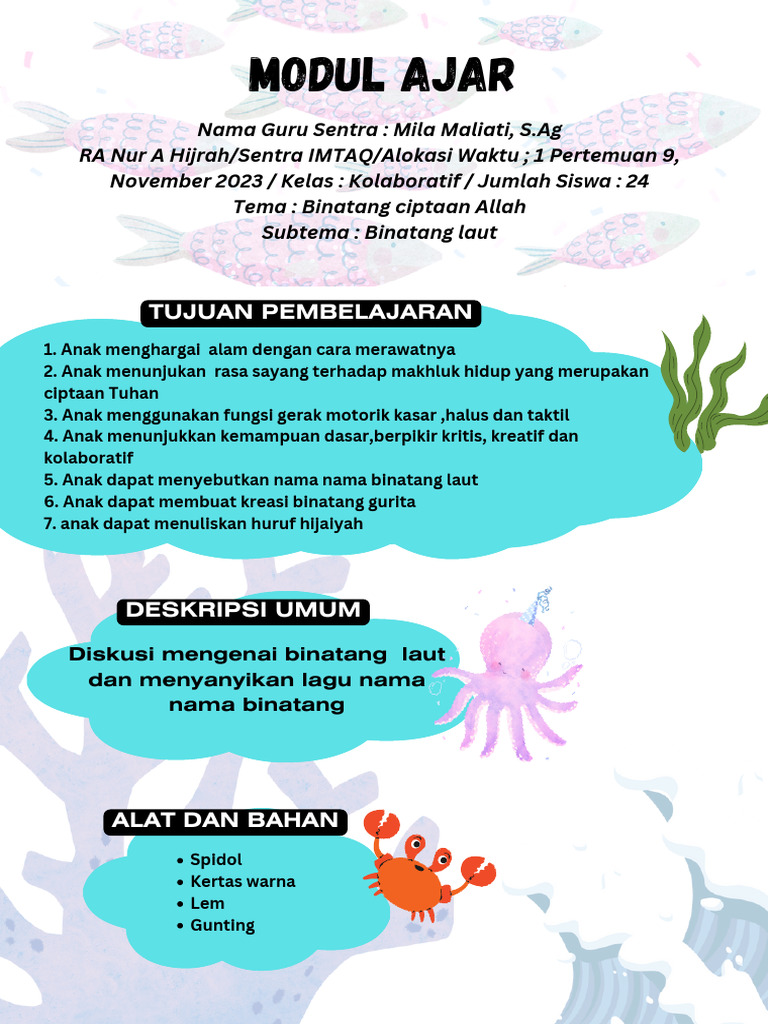Modul Ajar Binatang Laut | PDF
