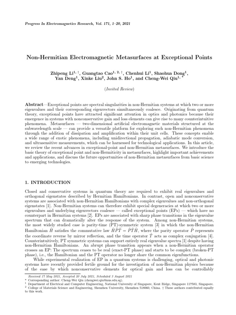 Non-Hermitian Electromagnetic Metasurfaces at Exceptional Points | PDF