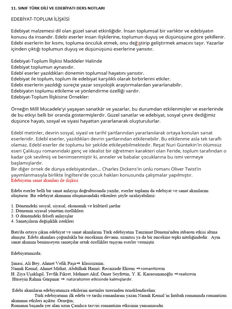 11 Türk Dili Ve Edebiyatı Ders Notları-1.SINAV KONULARI | PDF