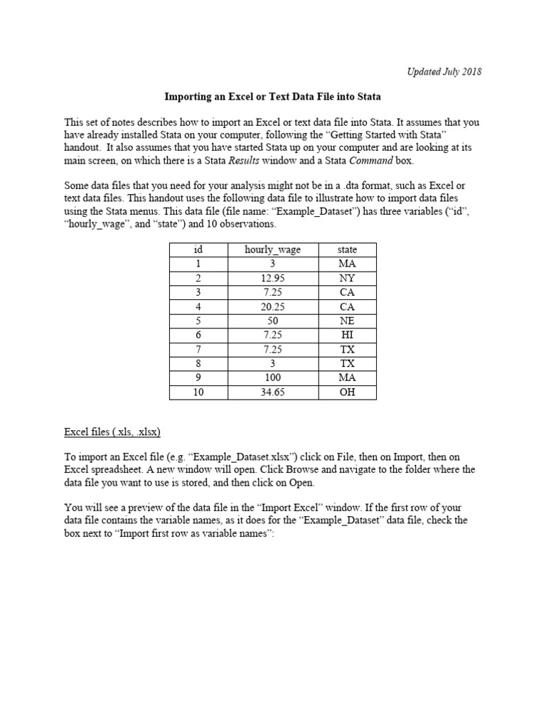 Importing An Excel Or Text Data File Into Stata Pdf