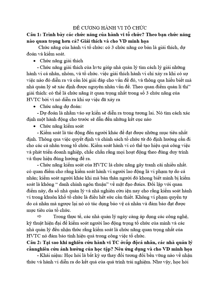 Đê Cương Hành Vi T CH C | PDF