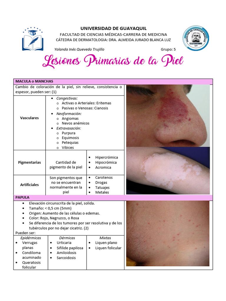 Lesiones Primarias de la Piel en Dermatología | PDF | Piel | Dermatología