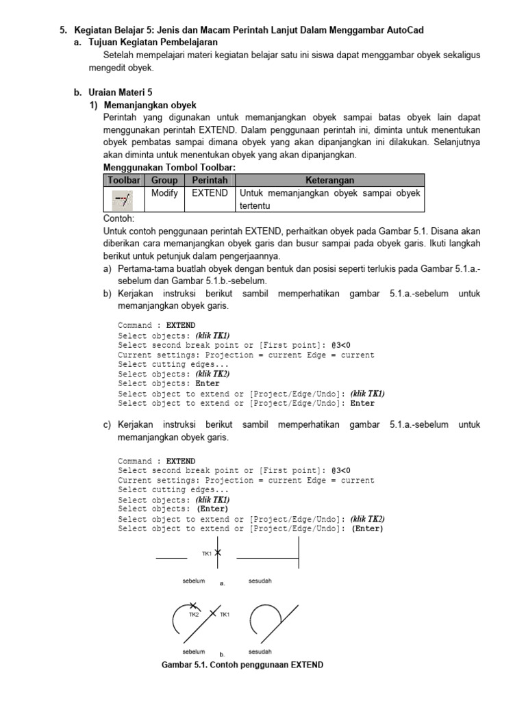 Perintah Lanjut AutoCAD: EXTEND, OFFSET, MOVE | PDF | Metode & Bahan Ajar