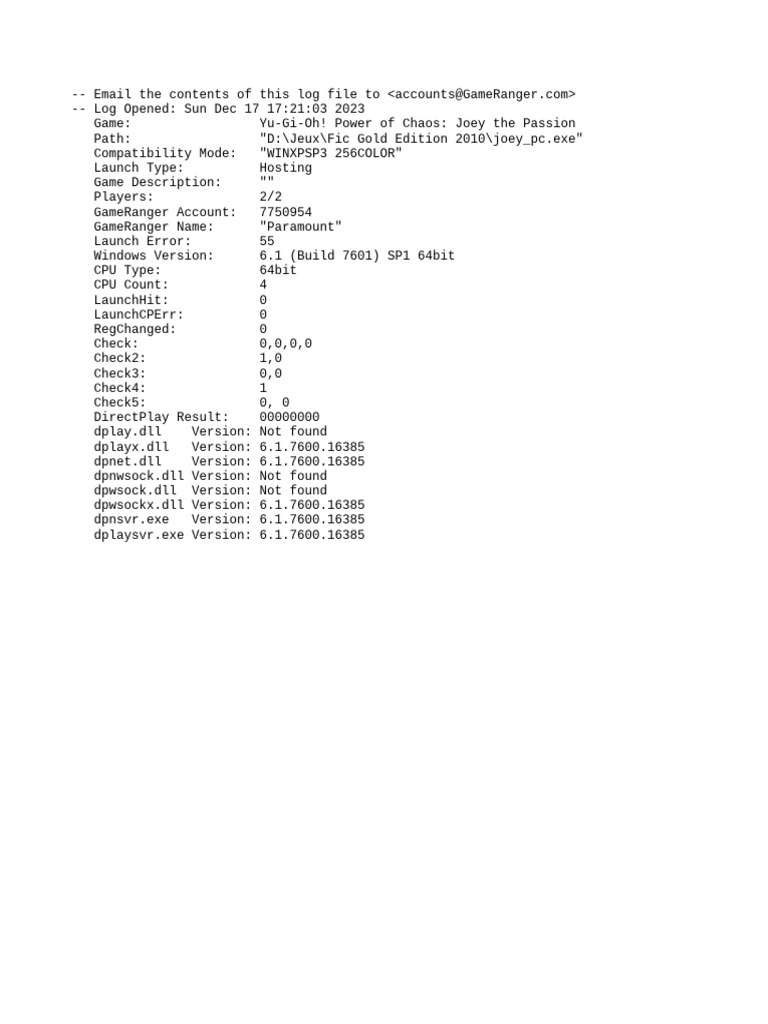GameRanger Launch Log | PDF