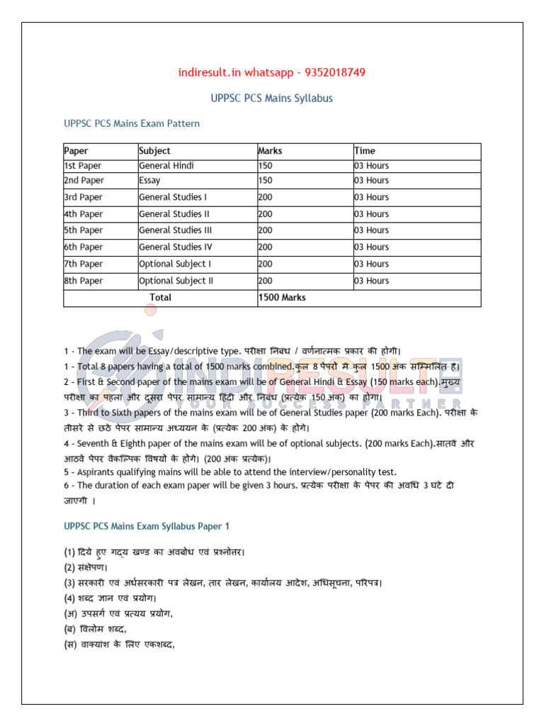 UPPSC PCS Mains Syllabus | PDF