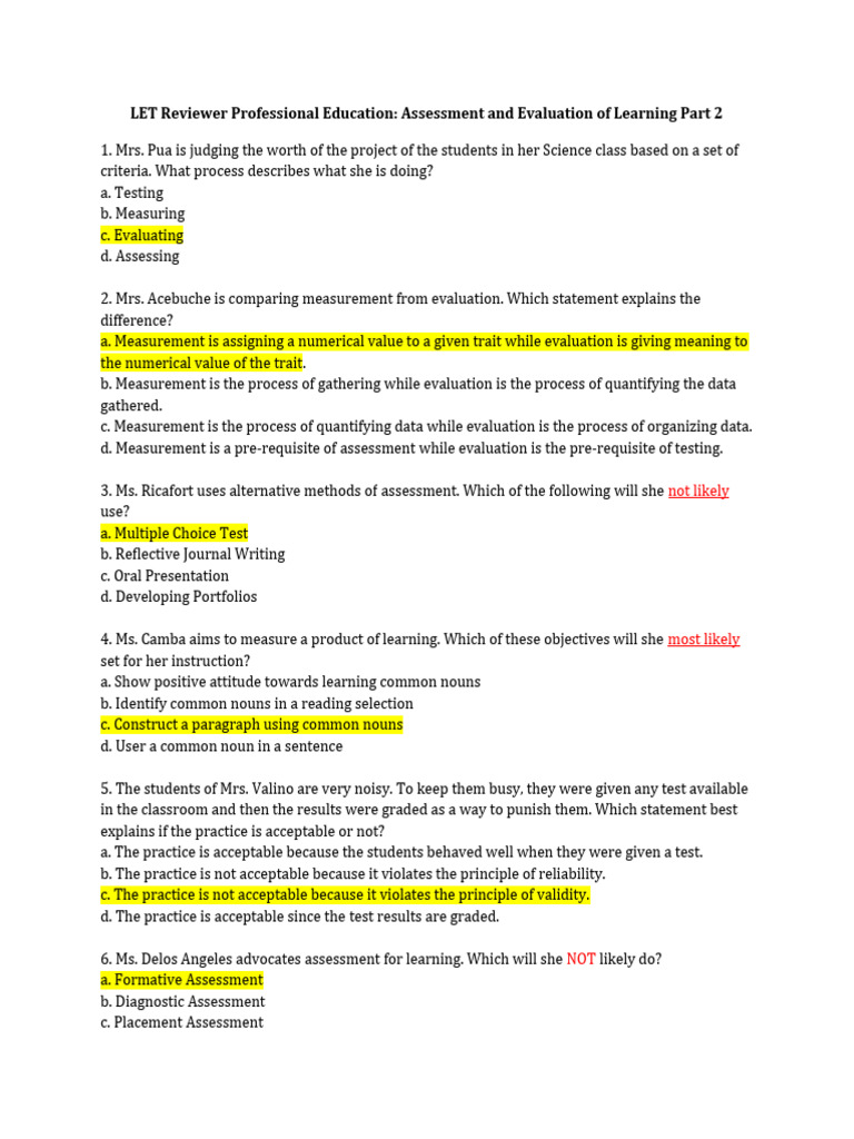 Assess Eval Learning Part 2 Edit | PDF