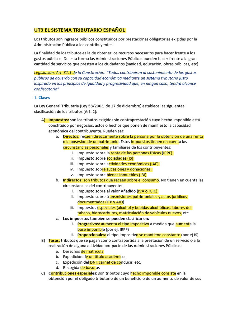 1 el sistema tributario español | PDF | Impuestos | Finanzas del gobierno