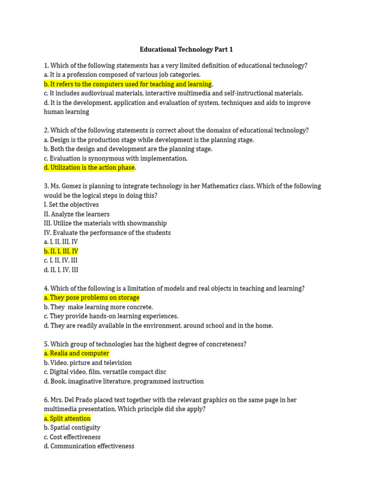 Educational Technology Part 1 With Answers | PDF