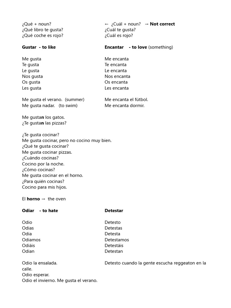 Español ELE - Gustar, Encantar, Detestar, Odiar | PDF