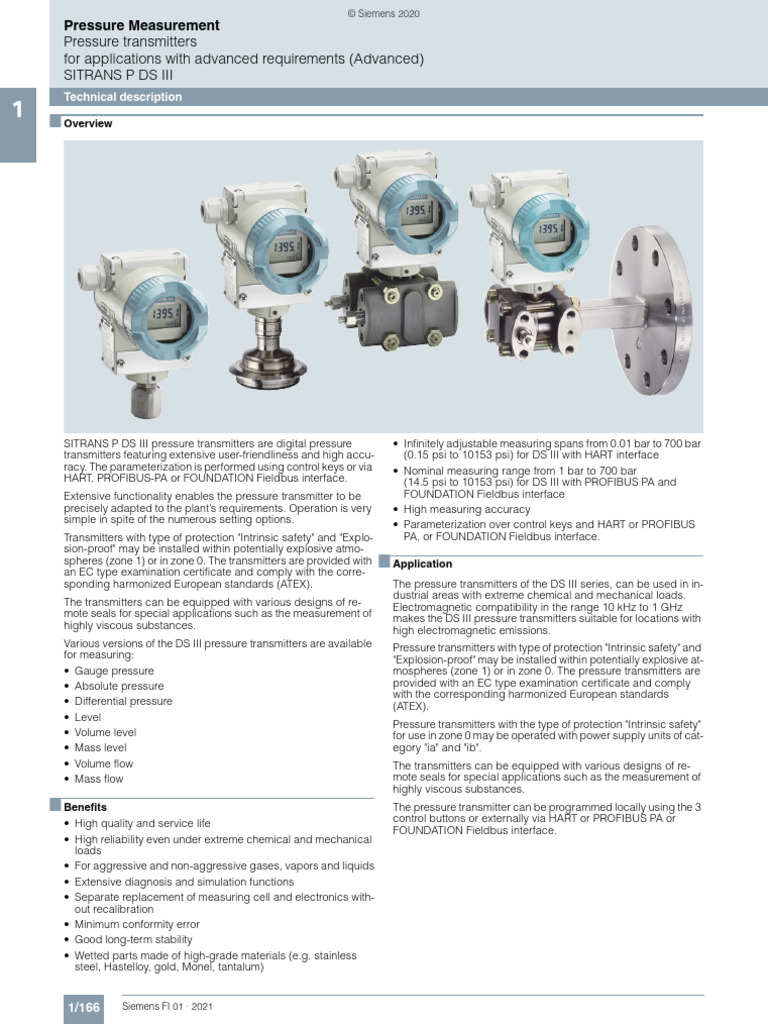 Siemens Datasheet | PDF | Pressure Measurement | Pressure