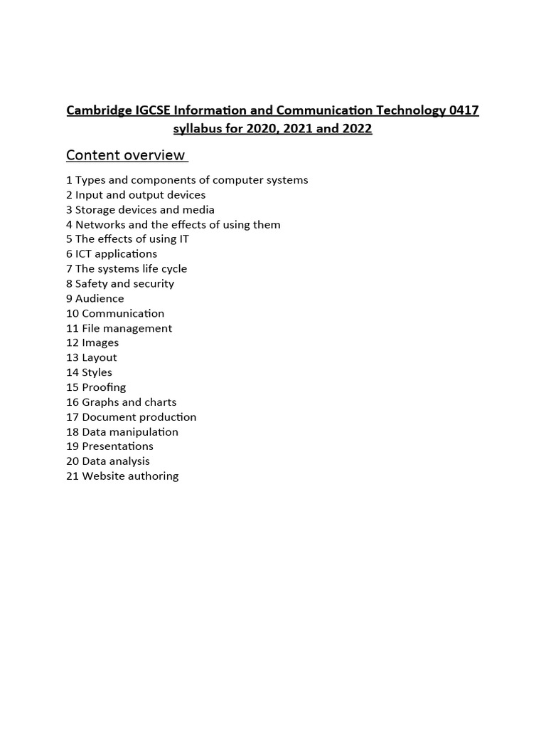 ICT 0417 Syllabus For 2020 | PDF