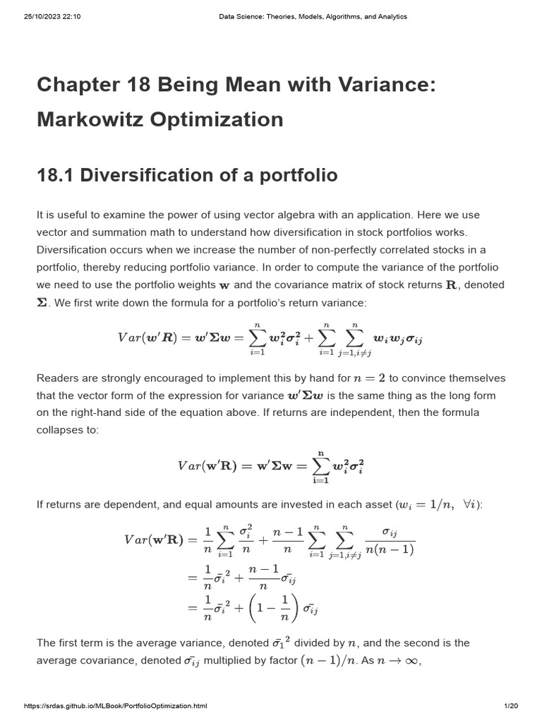 Markowitz Model Derivation | PDF | Diversification (Finance) | Modern Portfolio Theory